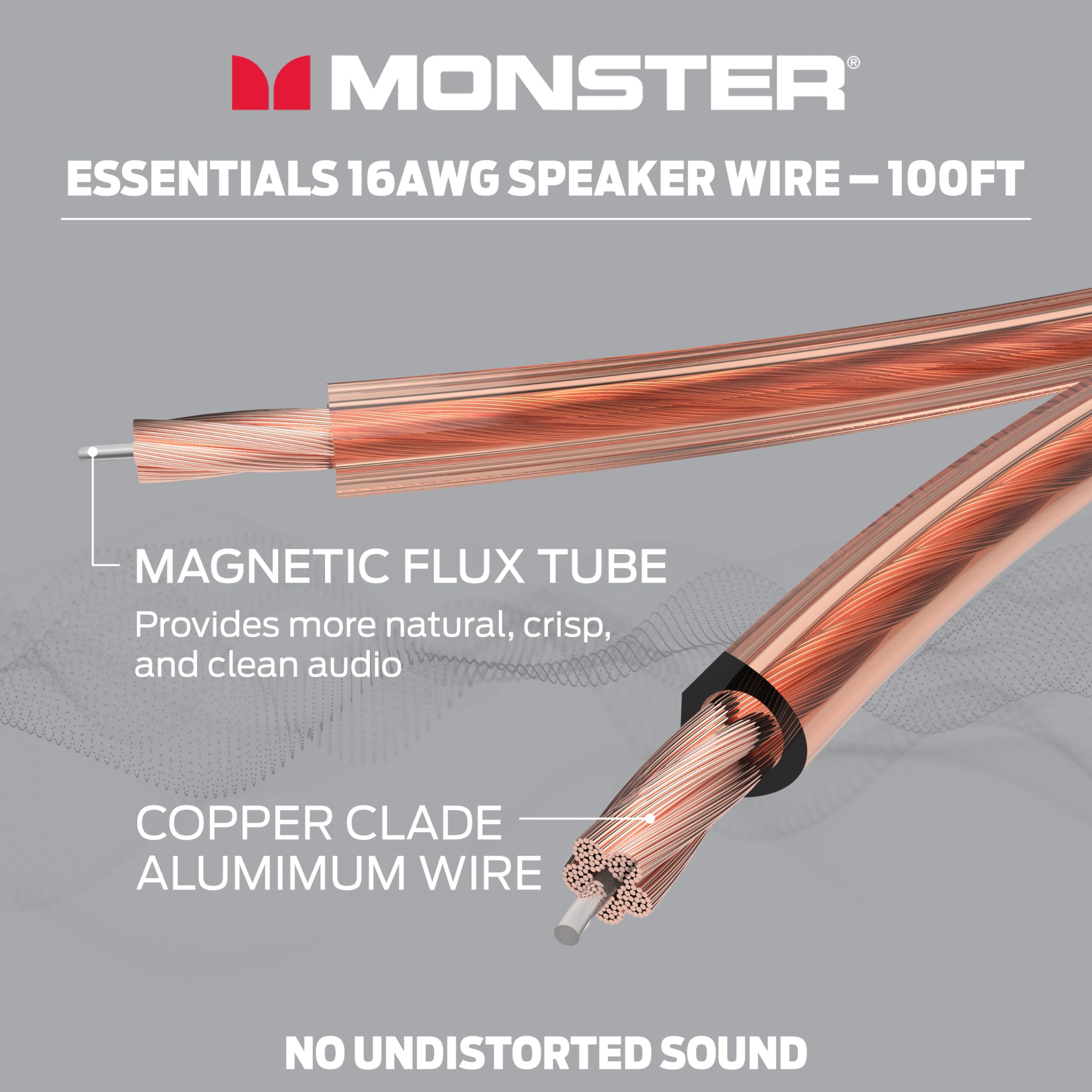 Monster Essentials High Performance Speaker Wire 16 Gauge Copper Clad Aluminum (CCA) Speaker Cable 100 FT Spool β Ideal Home Cinema Speaker Wire Cable and Car Audio Speaker Cables/Speaker Wires