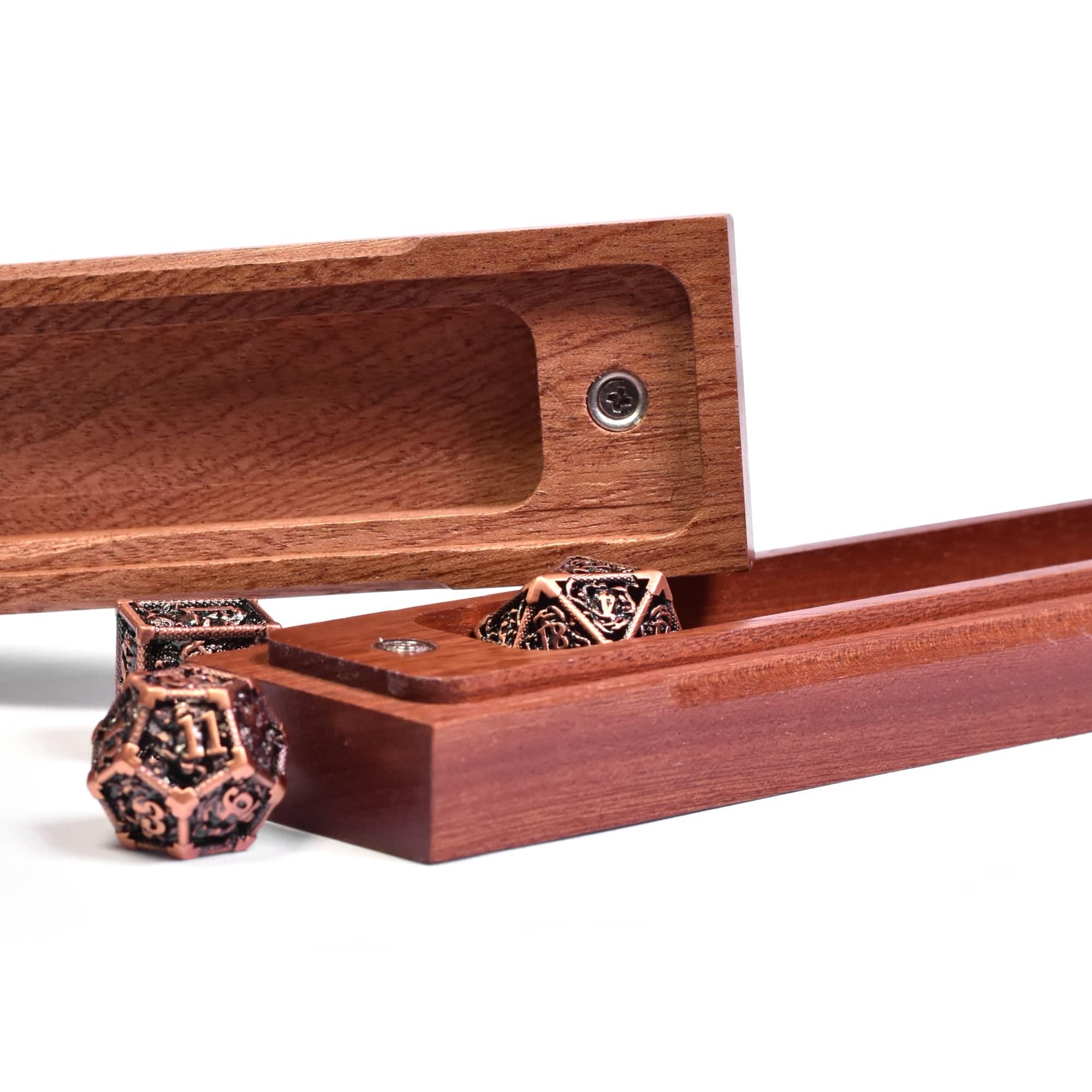 Poludie Wooden DND Dice Box, Dice Holder Case with Felt Lined Magnetic Lid for D&D Tabletop Game - Acacia (Nordic Palace Carving-Black)