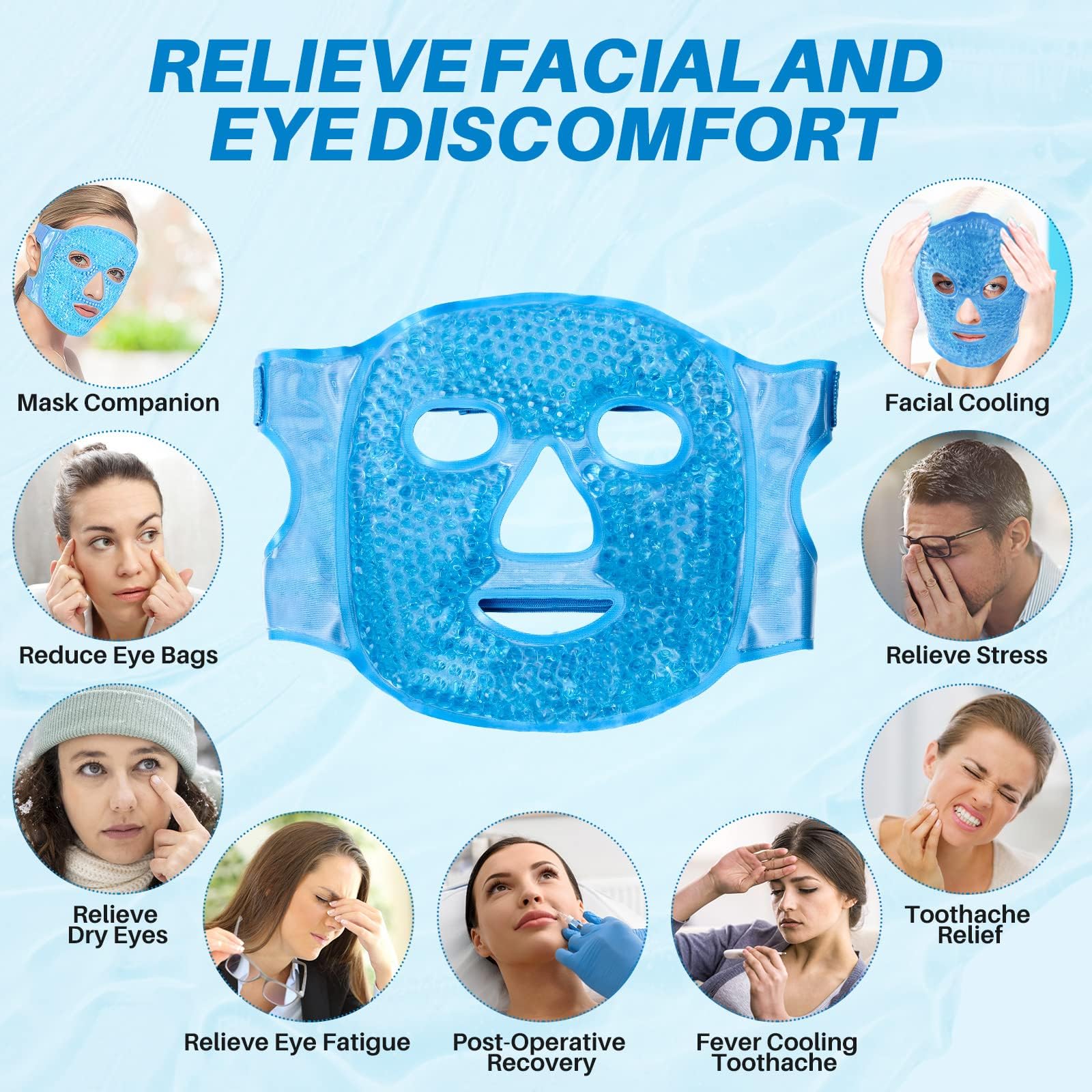 candyfouse Ice Pack Cold Face Eye Masks Reduce Face Puff, Dark Circles, Reusable Cold Hot Gel Face Eye Mask, Suitable for Women Facial SPA, Ice Face Mask for Sleeping, Headaches (Blue)