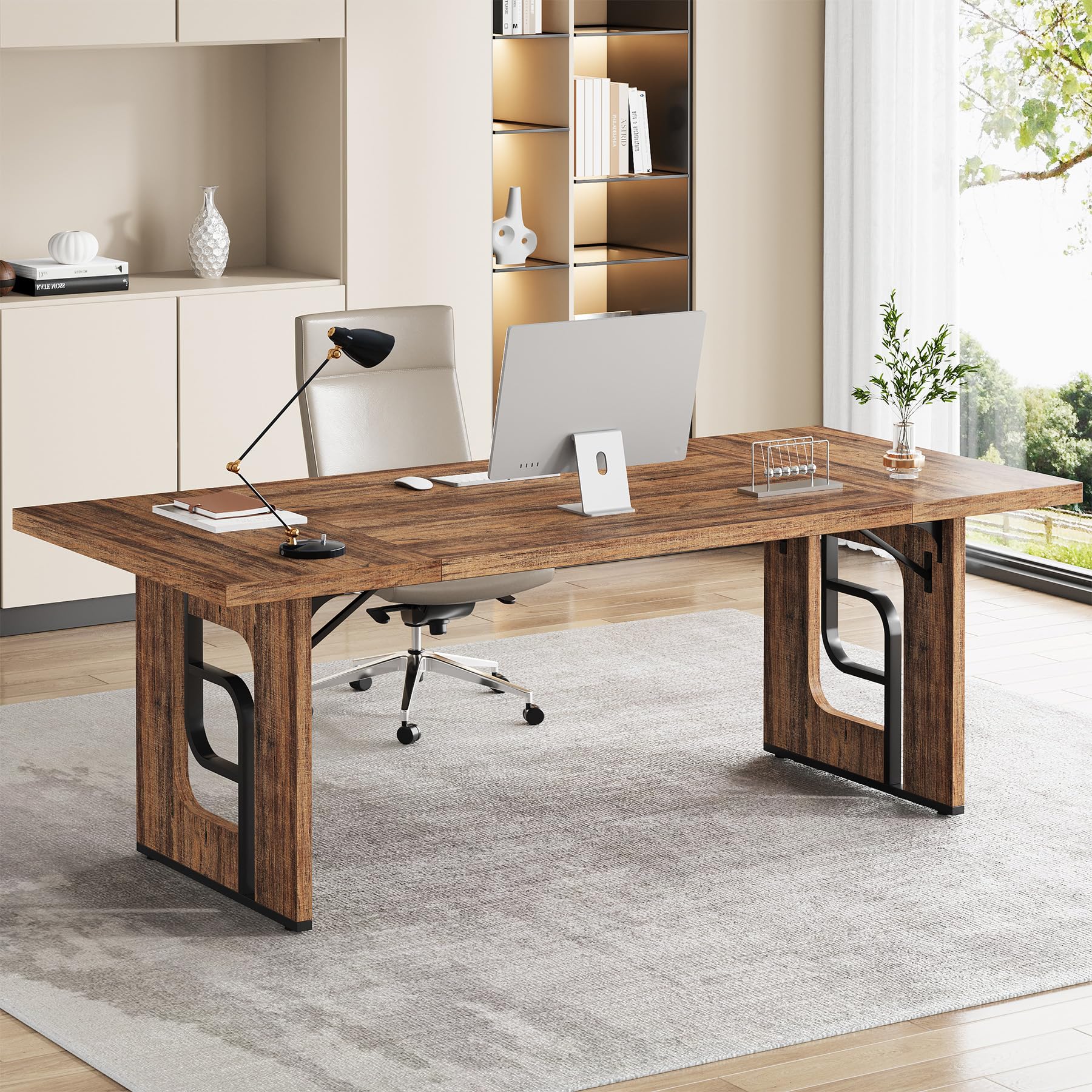 Condemo 71 inch Large Executive Office Desk, Simple Computer Desk Workstation, Modern Industrial Study Writing Table, Business Furniture for Home Office, Rustic Brown
