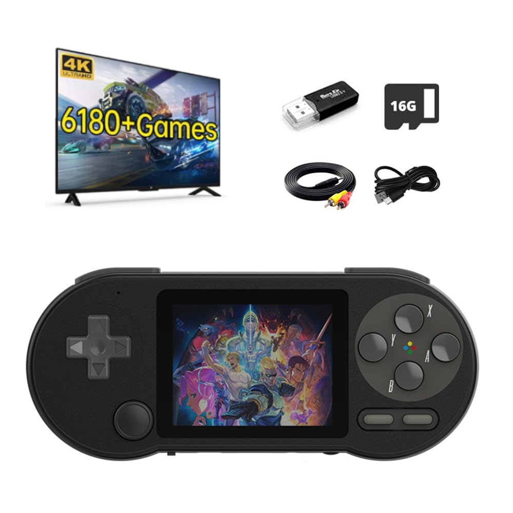 Handheld Game Console, Built in 6000+ Games, 3.0 Inch IPS Screen Retro Handheld Game Console, SF2000 Handheld Console Support 7 Emulators & AV Output, Ideal Gift for Kids Adults