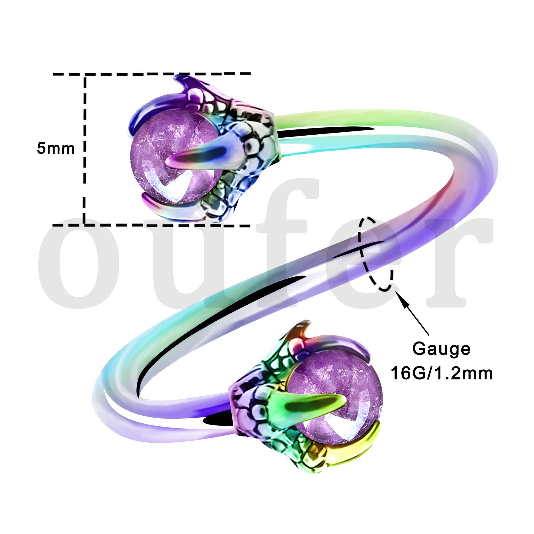 OUFER Twist Helix Earring 316L Stainless Steel Dragon Claw with Opalite Center 16G Twist Lip Labret Cartilage Upper Lobe Piercing Jewelry
