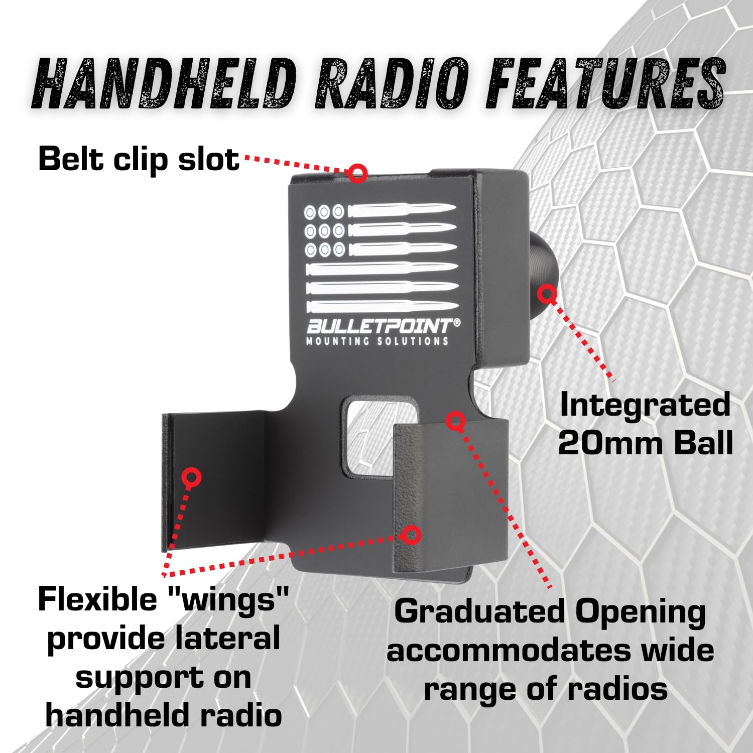 Bulletpoint Aluminum Two-Way Handheld Radio Walkie-Talkie Holder with 20mm Ball Mount