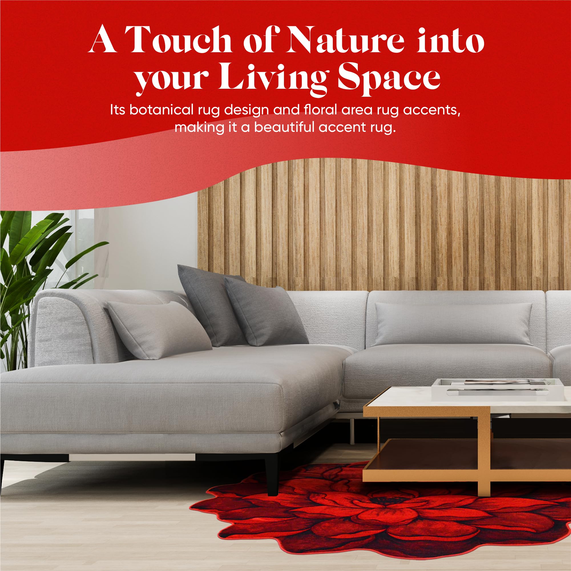 Flower Rug 2ft Round Area Rugs Cute Plush Flower Shaped Rug Circle Girly for Bedroom Floor Living Room Carpet 301 Red