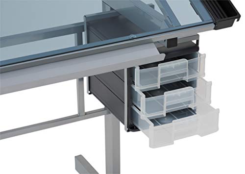 SD Studio Designs Studio Designs 2 Piece Vision Modern Metal Hobby, Craft, Drawing, Drafting Table, Mobile Desk with 40.75" W x 25.75" D Angle Adjustable Top in Silver/Blue Glass