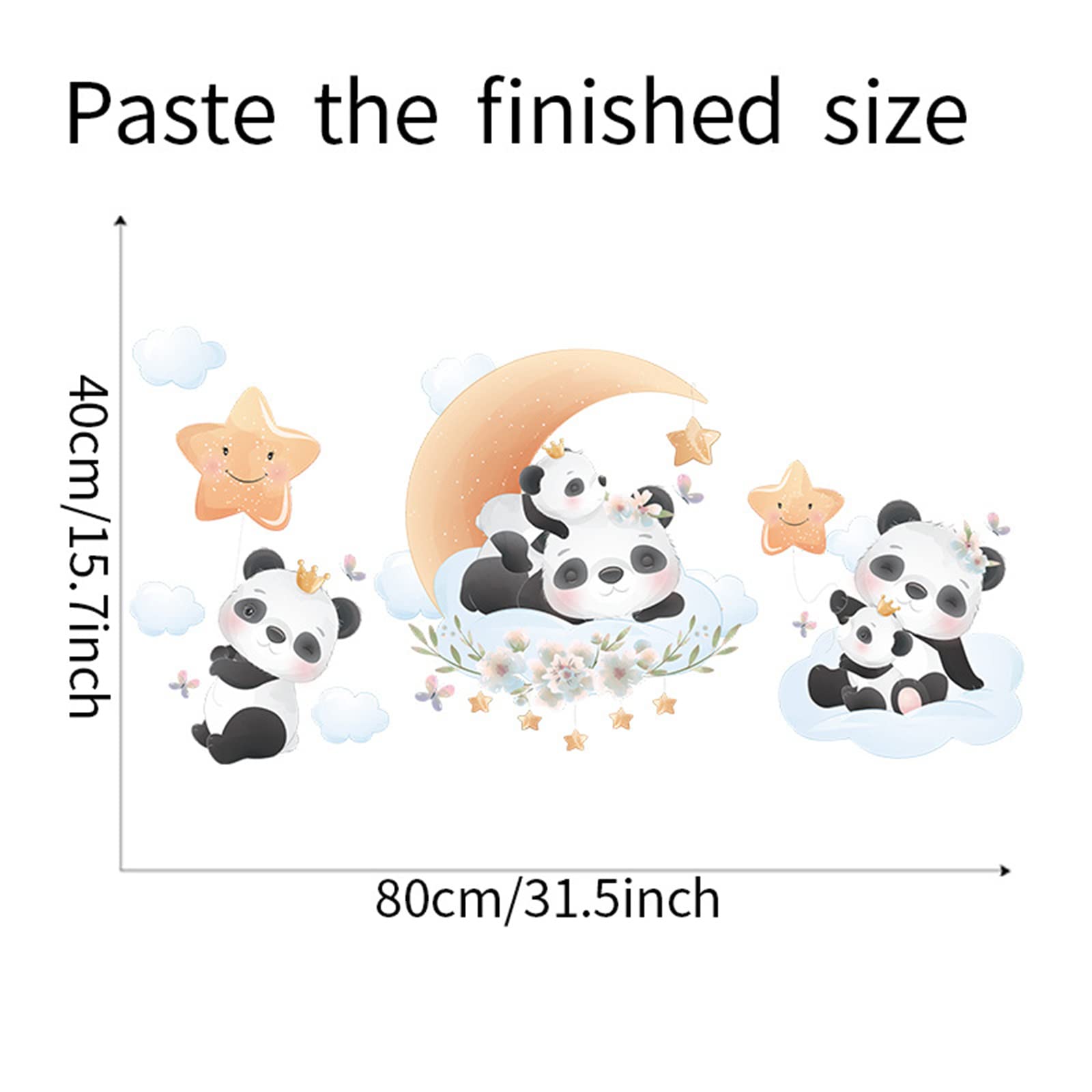 Cute Panda & Moon Wall Decals,Peel and Stick Removable Animal Wall Stickers for Kids Children Bedroom Nursery Home(11.8x35.4in)