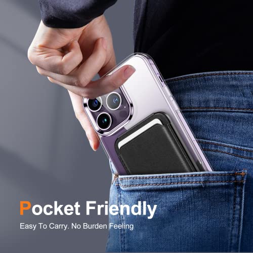 Facbiny Leather Magsafe Wallet Card Holder Stand, Compatible with iPhone 15/15 Pro/15 Plus/15 Pro Max/14/14 Plus/14 Pro/14 Pro Max and 13/12 Series, Not Compatible with 13/12 Mini, Black