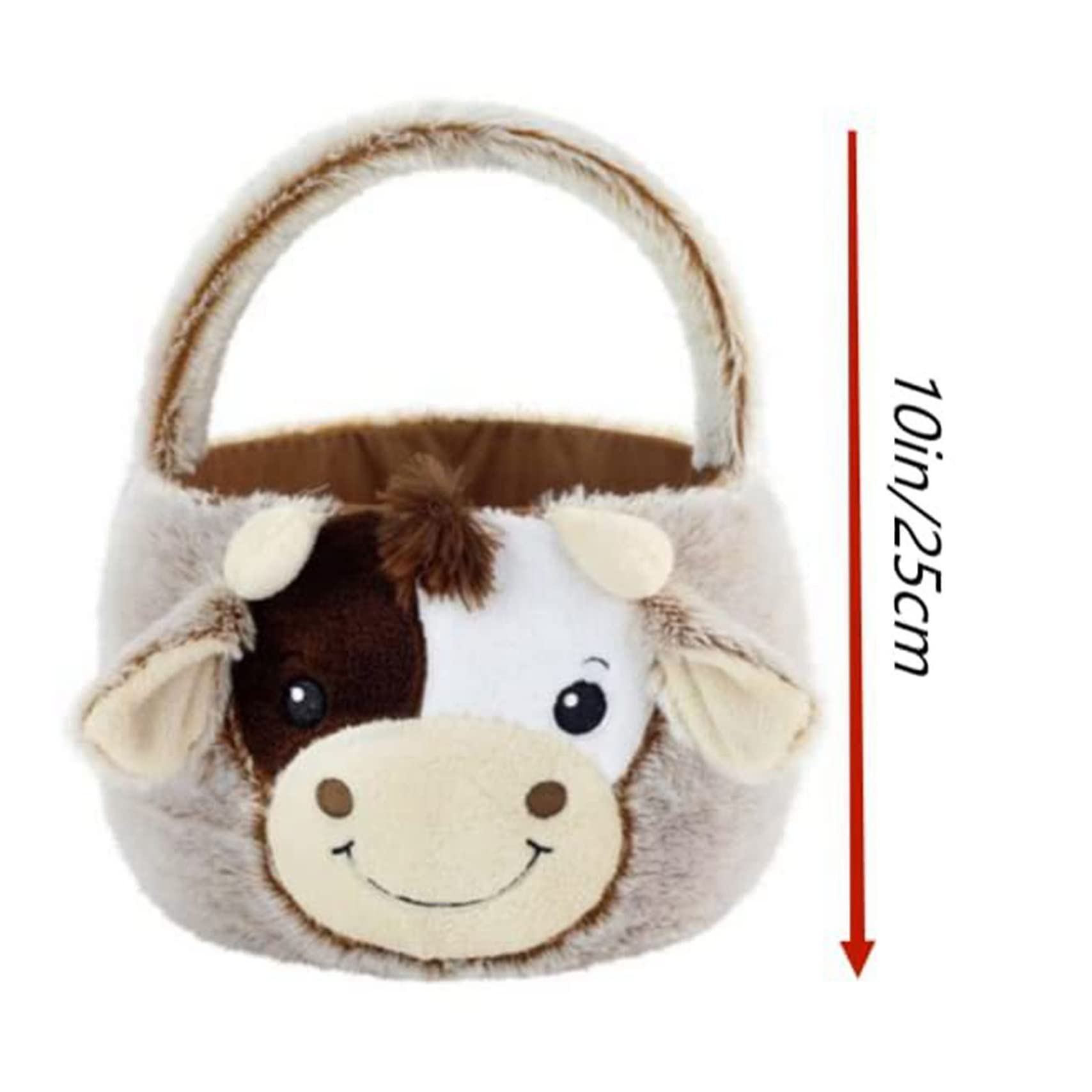 Cute Plush Cow Easter Basket for Kids, Cow Easter Buckets with Plush Ear, Candy Buckets Storage Tote Bag Easter Decorations (Cow Easter Basket, 7.9"L x 7.9"W x 9.8"H)