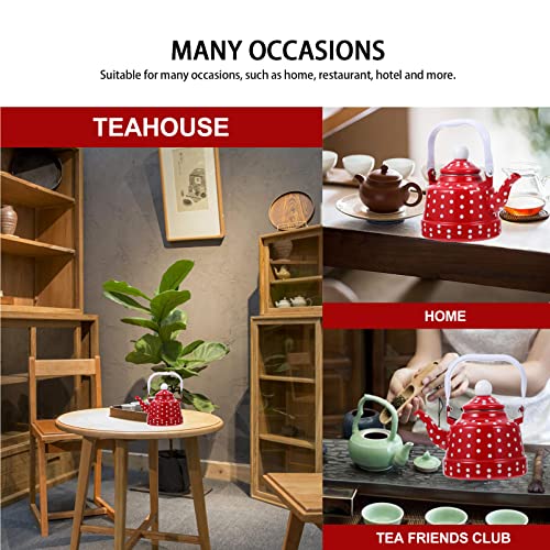 HEMOTON Kettle Stovetop Enameled Teapot Chinese Style Heating Water Kettle with Handle Large Capacity Hot Water Kettle Kitchen Teapot for Stovetop Induction Cooker ( Red ) Red Tea Kettle