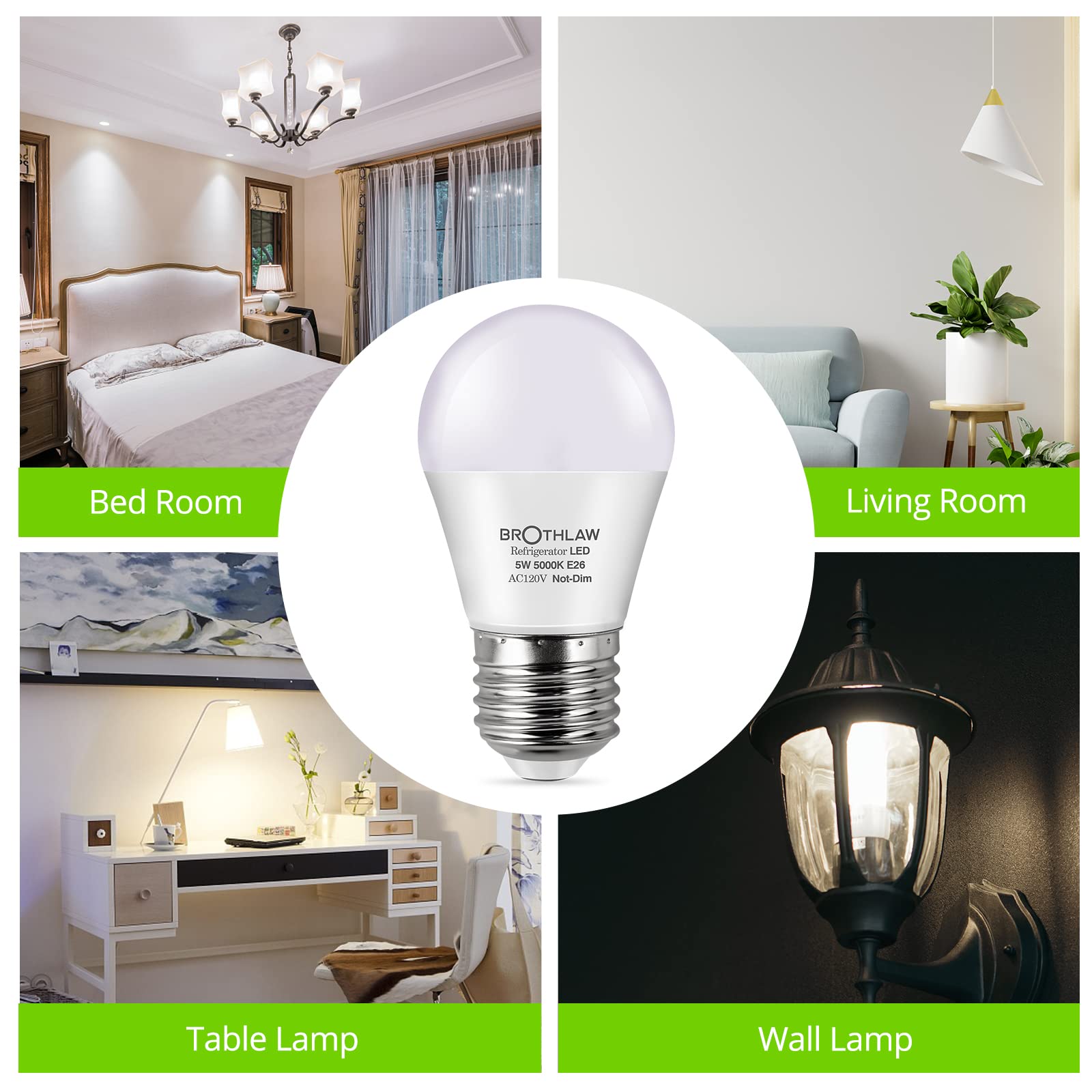Brothlaw LED Refrigerator Light Bulb, 40 Watt Equivalent Waterproof Freezer Light Bulb, 120V E26 Daylight White 5W 5000K 550 Lumen, A15 Appliance Fridge Light Bulbs, 2 Pack