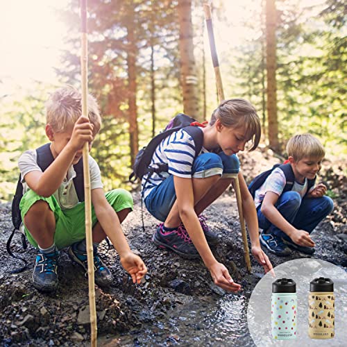 Kids Thermal Bottle with Straw Lid and Loop Cap, 12oz Premium Stainless Steel Water Bottle, Easy to Drink for Toddlers, Keeps Drinks Fresh for 12 Hours (Camping Bear)