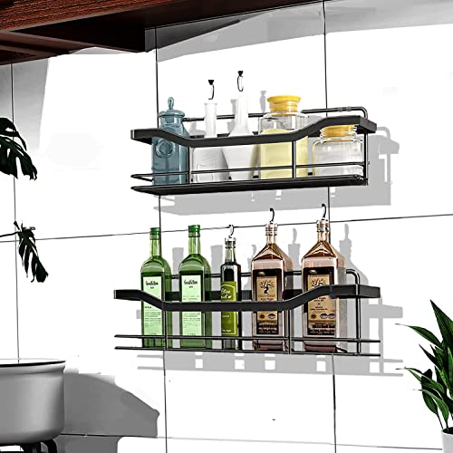 KJMWT Shower Caddy,4 Pack Shower Organizer with No Drilling Wall Mounted,Rustproof Shower Shelves with 4 Hooks,Shower Shelf for Bathroom and Kitchen,Matte Black