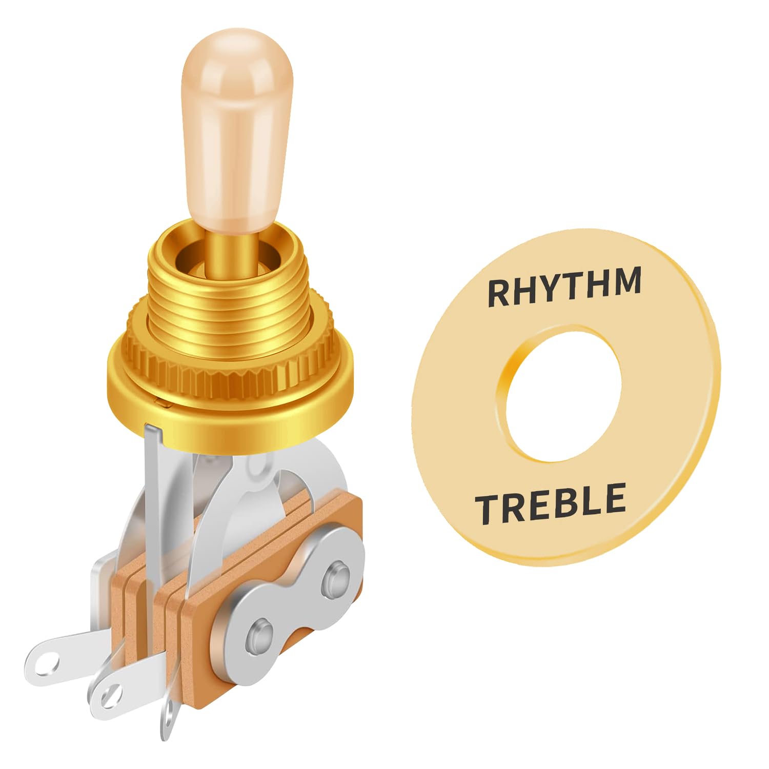 SAPHUE Guitar 3 Way Toggle Switch Position Short Straight Gold Top Gold Knobs for Gibon Epiphone Les Paul Electric Guitar Parts Pickup Selector kit with Plate Rhythm Treble Washer Ring Gold/Black