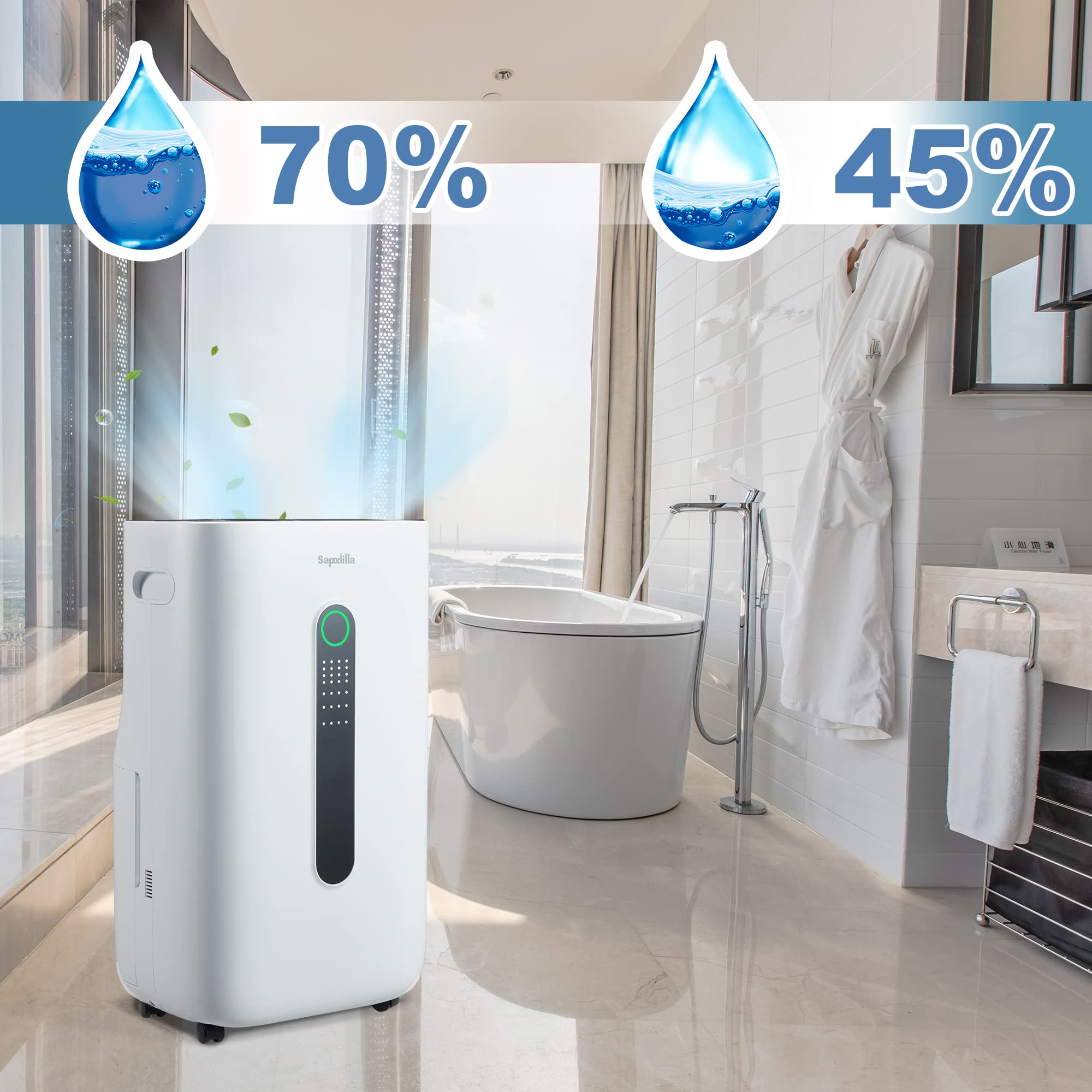 Sapodilla Dehumidifier for Basement, 50 Pints Dehumidifier for 3000 Sq.Ft, 1.72 Gallon Water Tank with Drain Hose, Auto or Manual, Portable Home Dehumidifier for Large Room Bedroom Bathroom Laundry