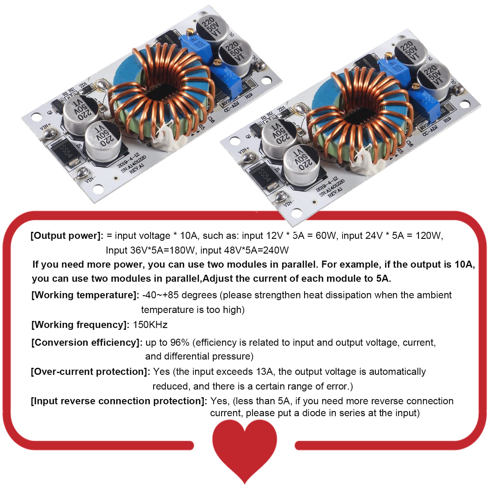 Diitao 2PCS 250W DC-DC Booster Converter Module,10-40V to 10-50V 10A Adjustable Step-Up Power Supply Module Constant Current Power Boost Converter Modules (250W)