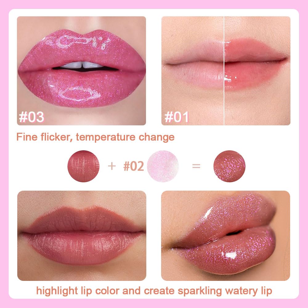 BINGBRUSH 3 Pcs Color Changing Lip Gloss Tinted, Pink Plumping Magic Mood Lipstick Lip Glaze, High-Shine Clear Lip Stain Lip Balm Lip Care, Longlasting Moisturizing Lip Glow Oil