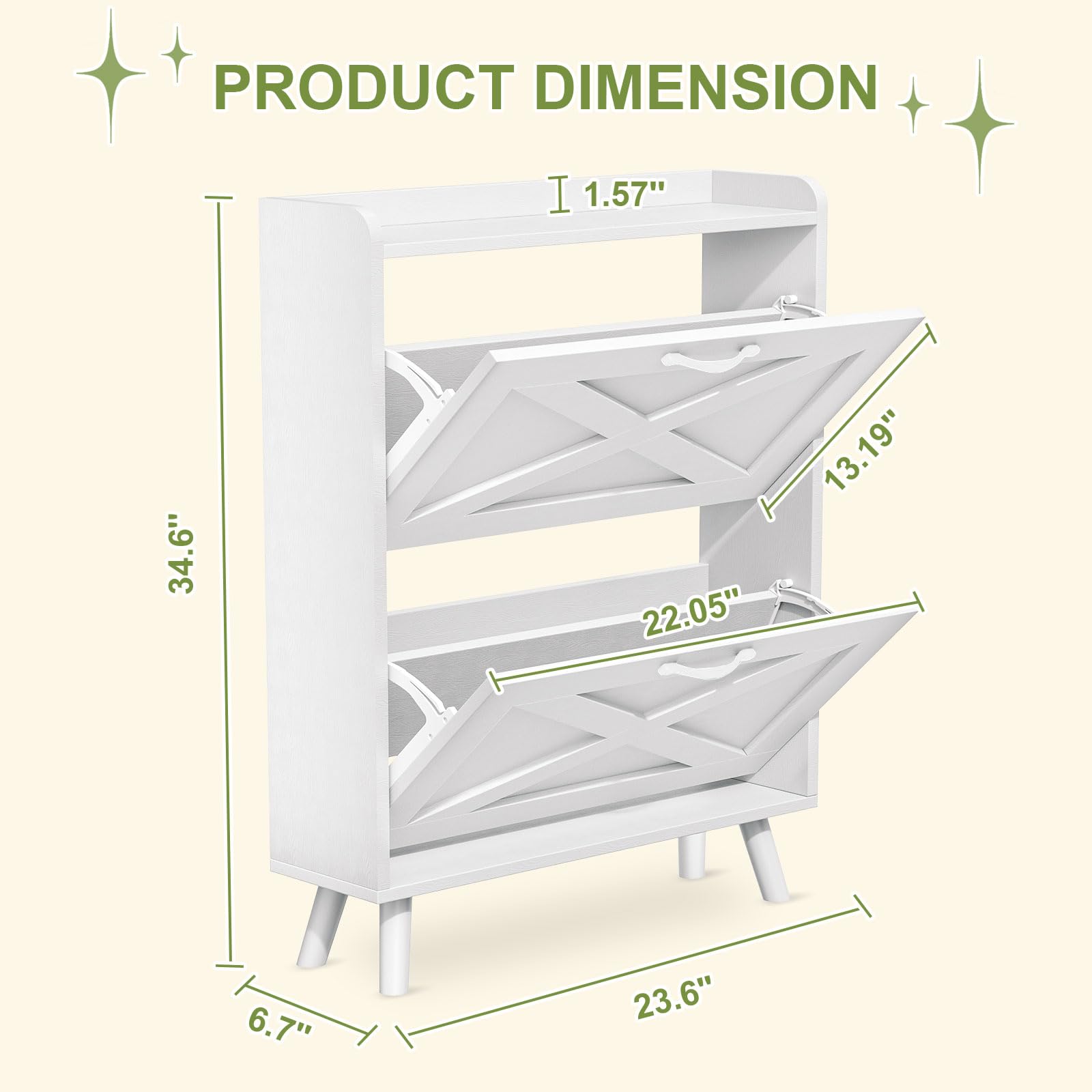 Crownland Shoe Storage Cabinet, Shoe Storage Organizer with 2 Flip-Out Drawers, Modern Two-Tier Freestanding Shoe Rack Cabinet for Entryway, Hallway, Living Room(White-Small)
