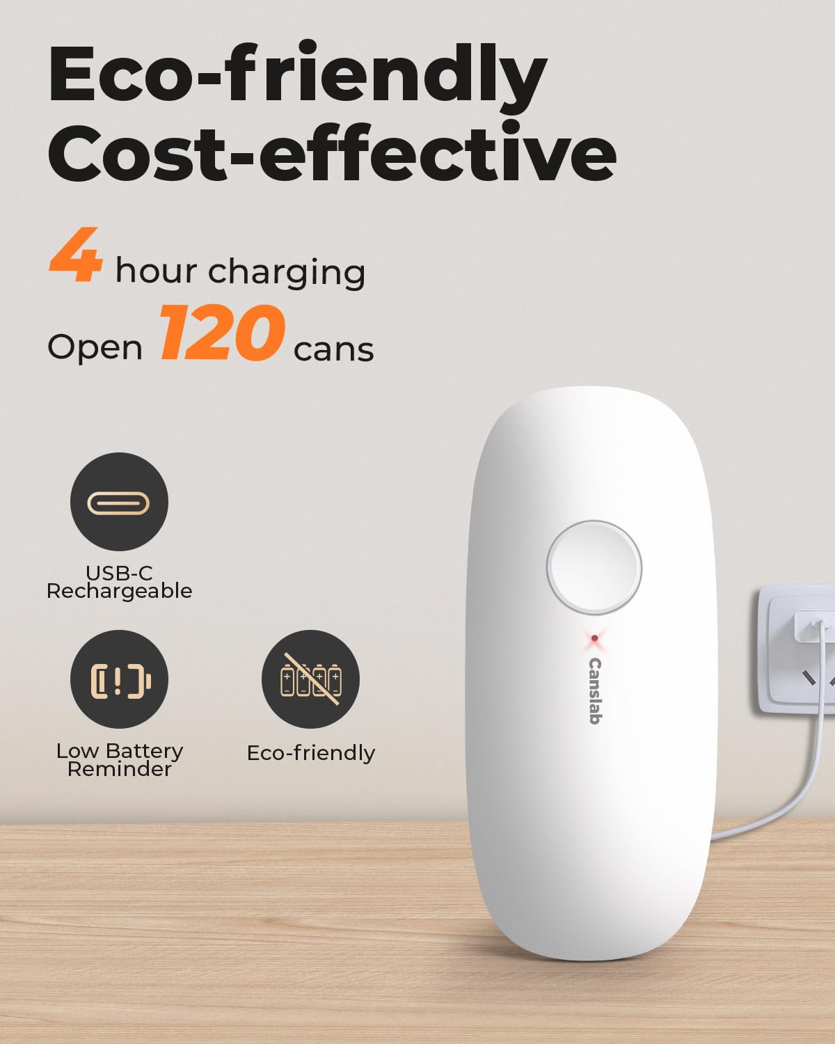 Canslab Ultrablade Series- Rechargeable Electric Can Openers For Kitchen For Seniors With Arthritis- Automatic Can Opener For Any Size Cans - Smooth Edge, Hands Free, Small Side Cut Can Opener, White