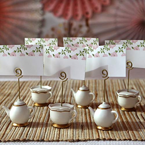 Kate Aspen, Place Card Holders, Tea Time Whimsy, Teapot and Teacup, Place Cards Included, Set of 6,Pink