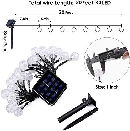 CAMKONG Solar String Lights Globe 30 Crystal Balls Waterproof LED Fairy Lights 8 Modes Outdoor Starry Lights Solar Powered String Light for Garden Yard Home (Cool White)