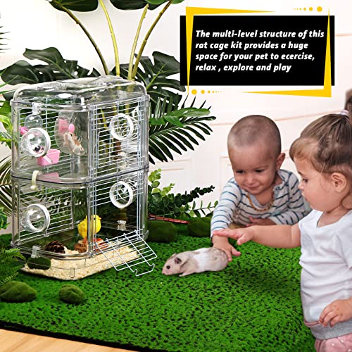 MLOHASING Hamster Cages and Habitats,Rat Cage with Hamster Accessories Including Hamster Ball,Food Dish, Water Bottle,Small Animal Cage and Playpen
