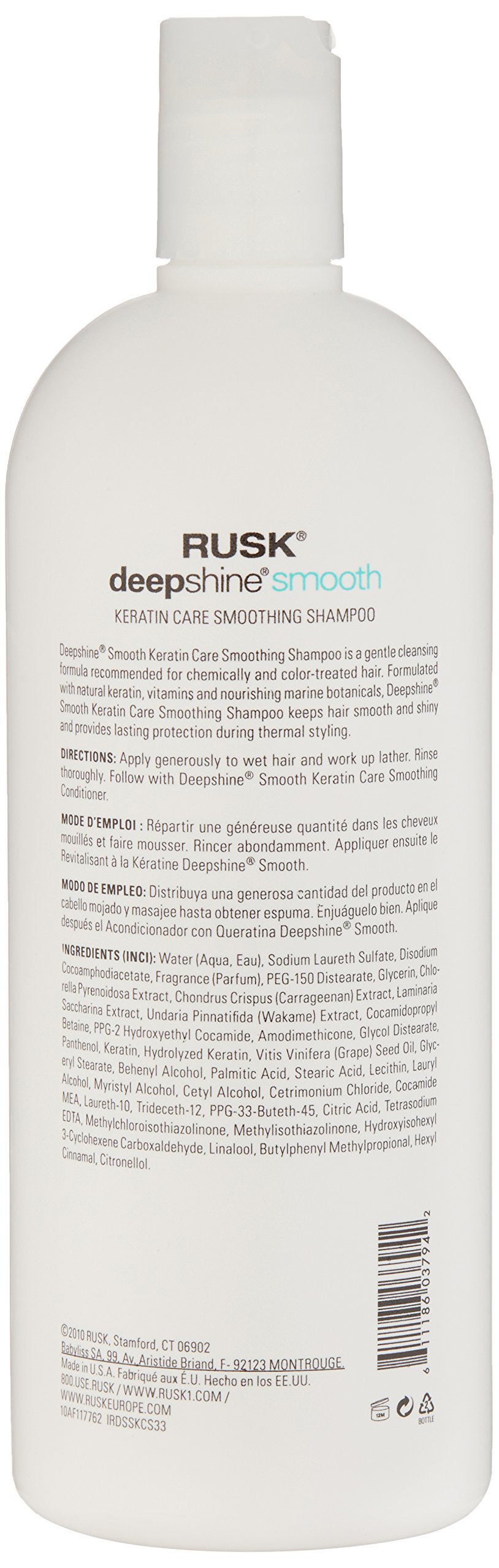 RUSK Deepshine Smooth Keratin Care Smoothing Shampoo, 33.8 Fl Oz