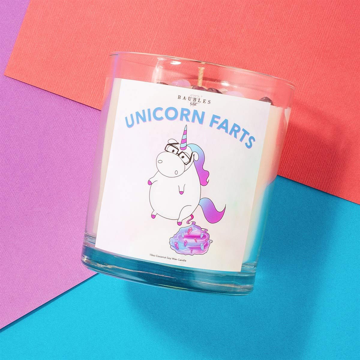 Kate Bissetts Unicorn Farts Candle with Crystal Shart Sprinkles | Cotton Candy Scent | 10z