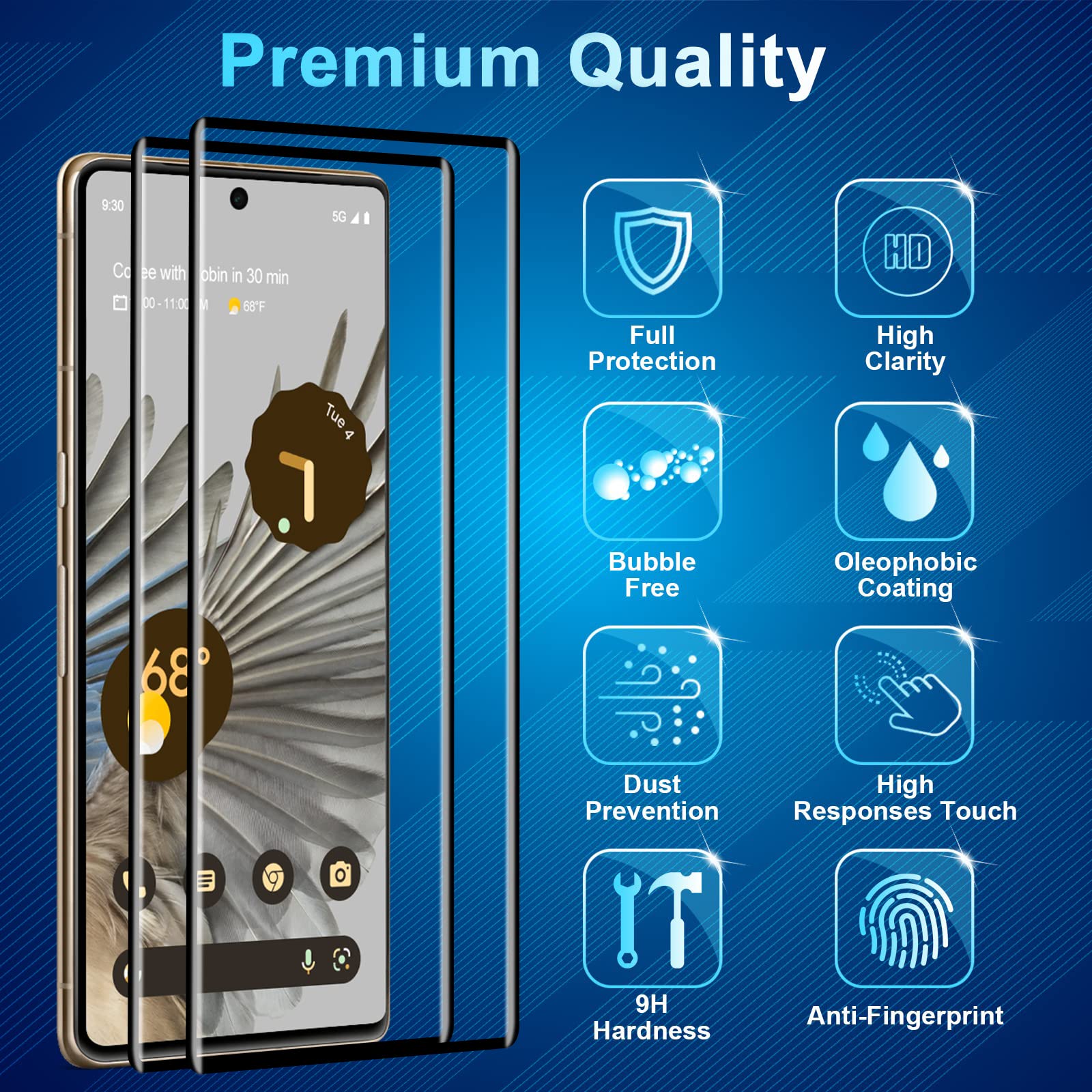 CWQZGUF Screen Protector [2+2 Pack] Camera Lens Protector, Fingerprint Unlock Support, HD Tempered Glass, Touch Sensitive, Anti Scratch, for Google Pixel 7 Pro 5G