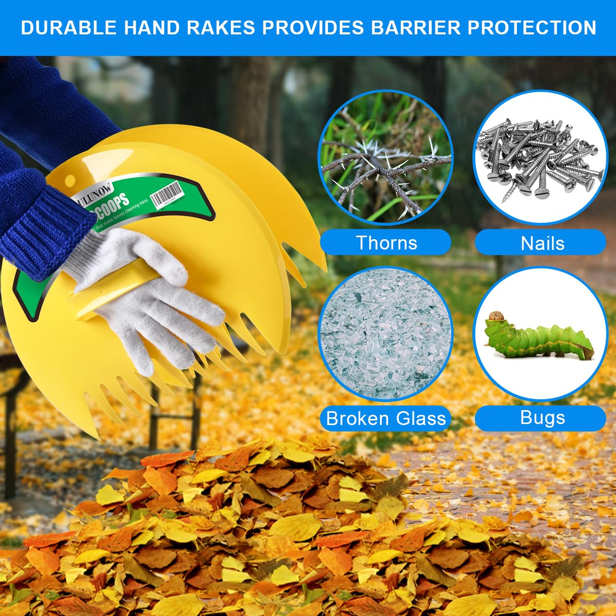 Bulunow Leaf Scoops 1 Pair - Easy Quick Handheld Scooping Rake Tool - Garden Hand Rakes for Picking up Leaves, Grass Clippings and Lawn Debris - Yellow