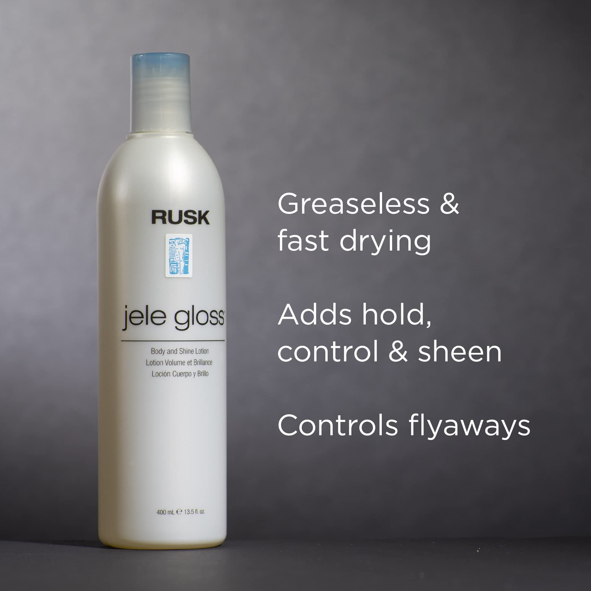 RUSK Designer Collection Jele Gloss Body and Shine Lotion, 13.5 Oz, Light-Hold Styling Lotion that Refines, Shines, and Gives Body to Hair, Adds Hold, Control, and Sheen