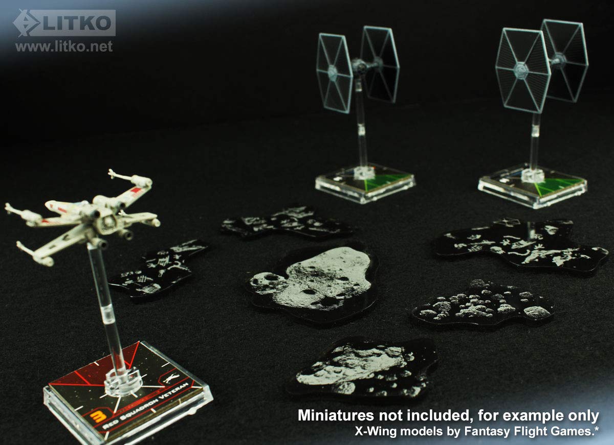 LITKO Space Fighter 2nd Edition Asteroid & Debris Templates Compatible with Star Wars: X-Wing Second Edition, Translucent Grey (6)