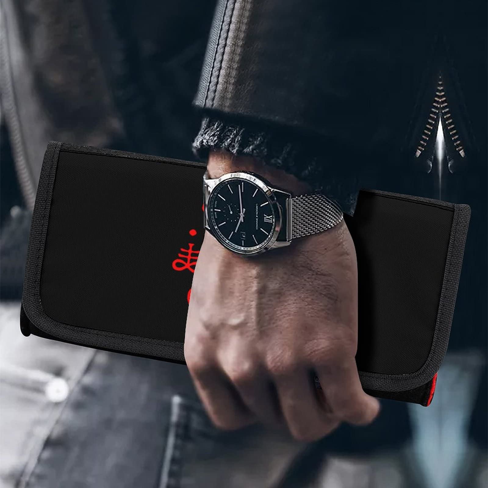 Christian Lucifer Satanic Carrying Bag Compatible with Switch Protective Case Slim Felt Pouch with 5 Game Cartridges Holders