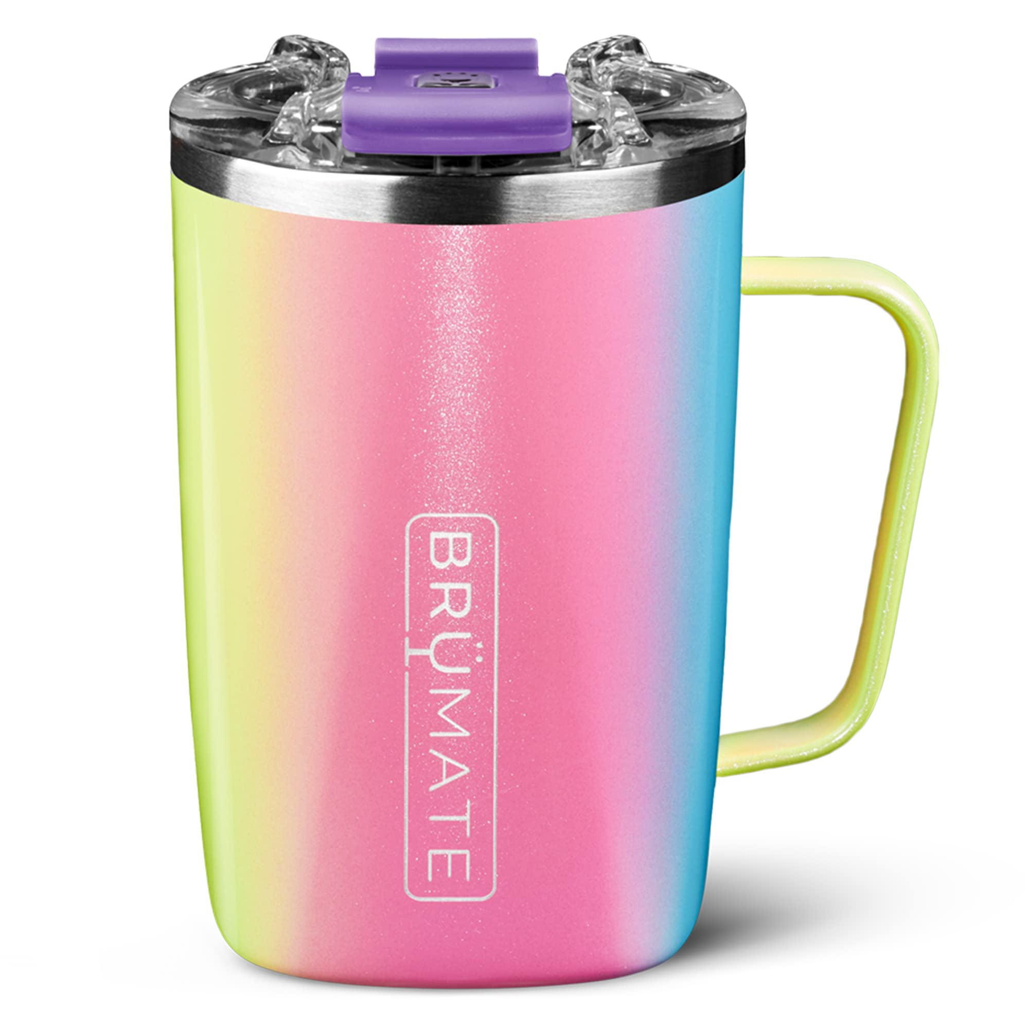 BrüMate Toddy - 16oz 100% Leak Proof Insulated Coffee Mug with Handle & Lid - Stainless Steel Coffee Travel Mug - Double Walled Coffee Cup (Glitter Rainbow)
