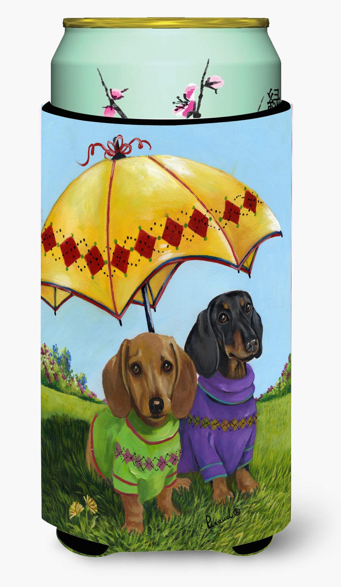 Caroline's Treasures PPP3084TBC Dachshund Hot Doggies Tall Boy Hugger Can Cooler Sleeve Hugger Machine Washable Drink Sleeve Hugger Collapsible Insulator Beverage Insulated Holder