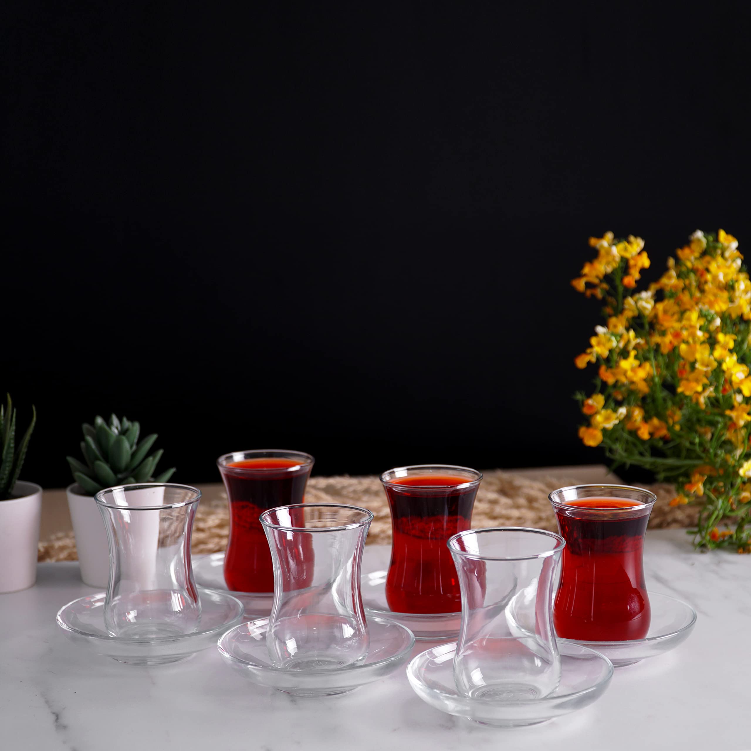 BullyBae Turkish Tea Glasses and Saucers Set (12 Pieces), Arabic Persian Tea Cups (4oz/120ml)