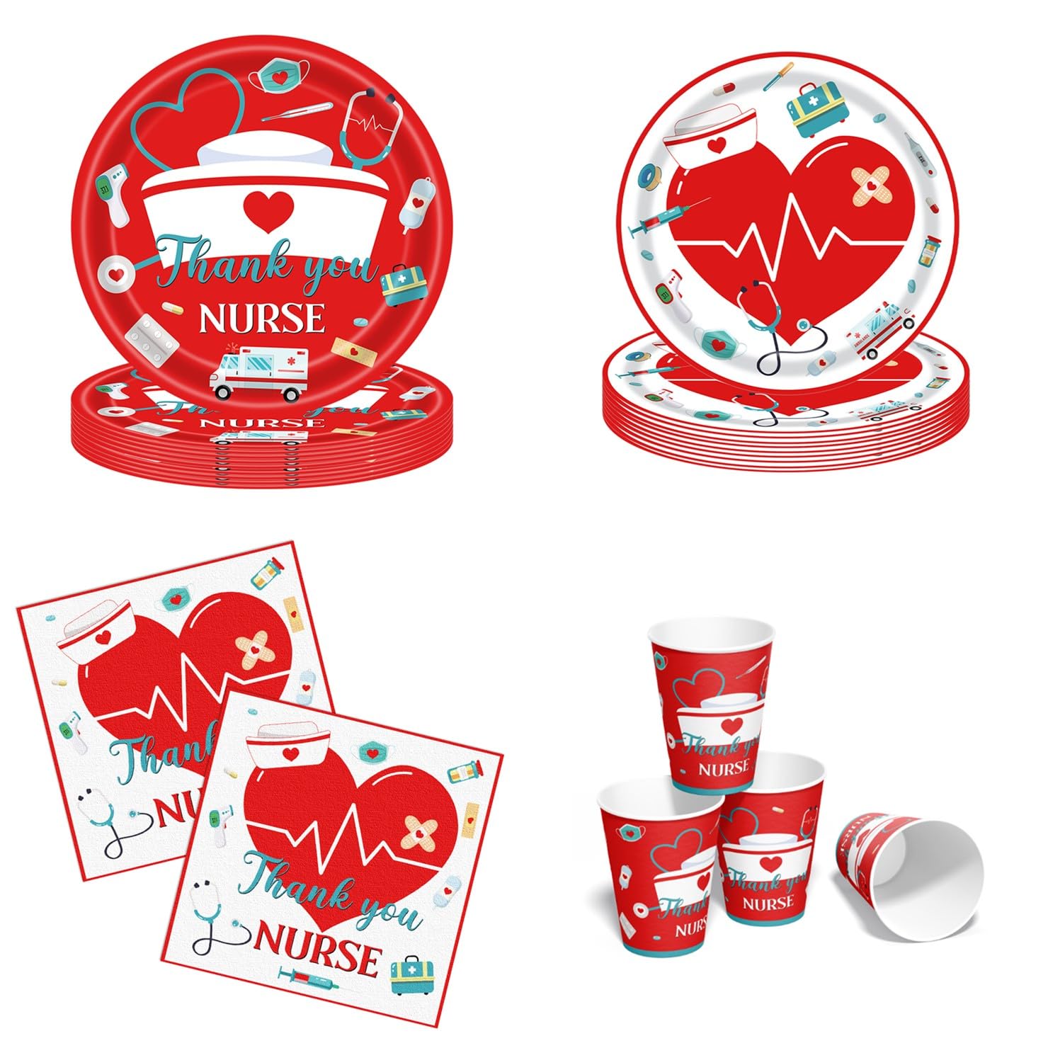 LOONELO 52pcs Thank You Nurse Party Supplies, Happy National Nurses Appreciate Week Table Party Decorations, Disposable RN Graduation Congrats Tableware Set Plates,Napkins,Cups