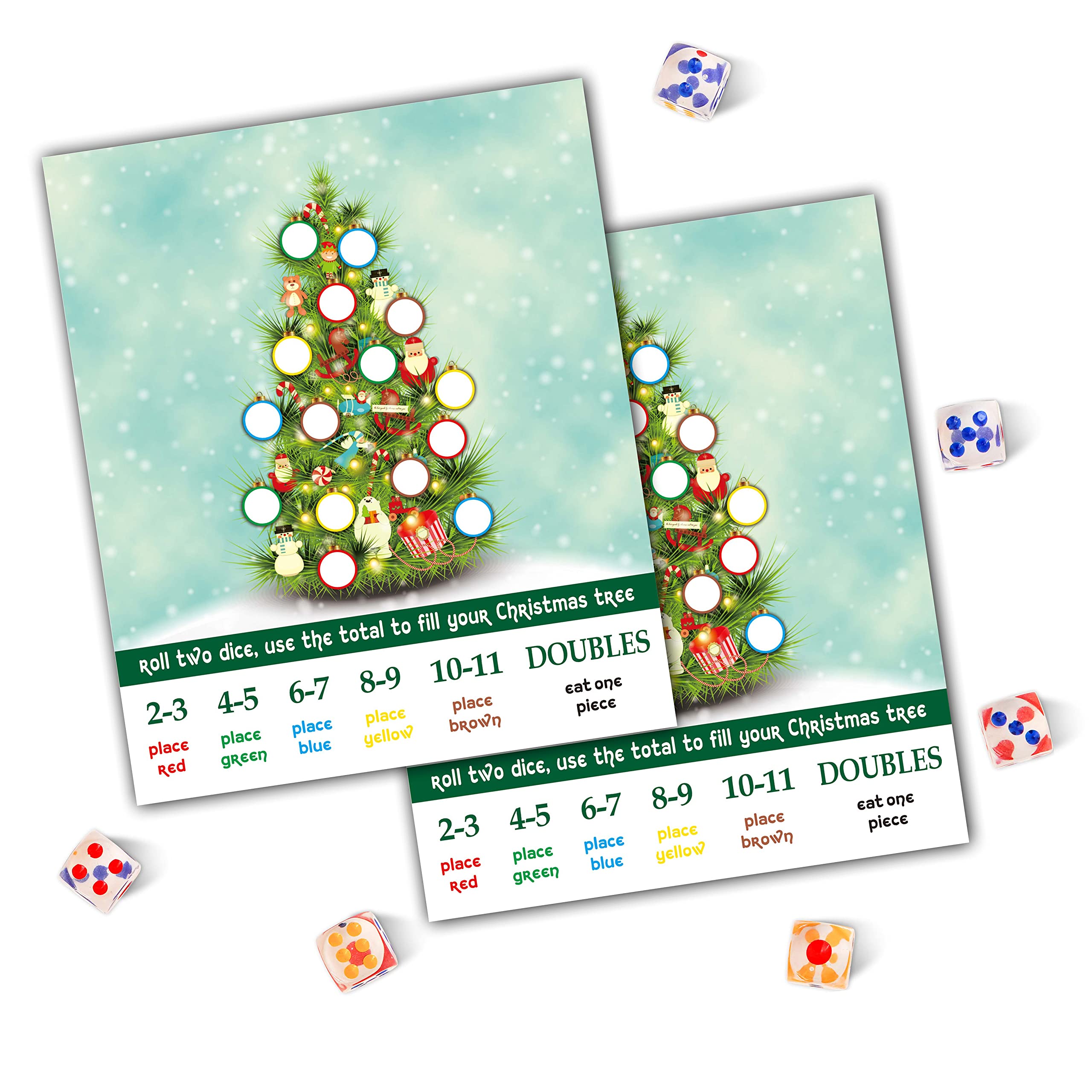 Christmas Party Roll The Dice Game, Kids Table Game, 10 Play Cards 20 Transparent Dices - 5 x 6 inches(MMgame-A004)