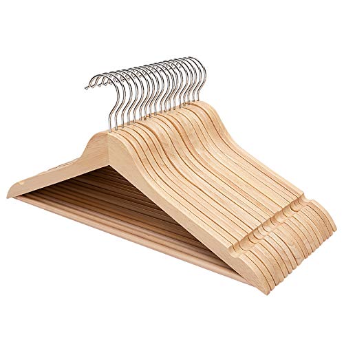 FairyHaus Wooden Hangers 20 Pack, Natural Wood Hangers with 360° Swivel Hook and Notches, Slim & Lightweight Hangers Wood for Clothes Coat Suit Jacket