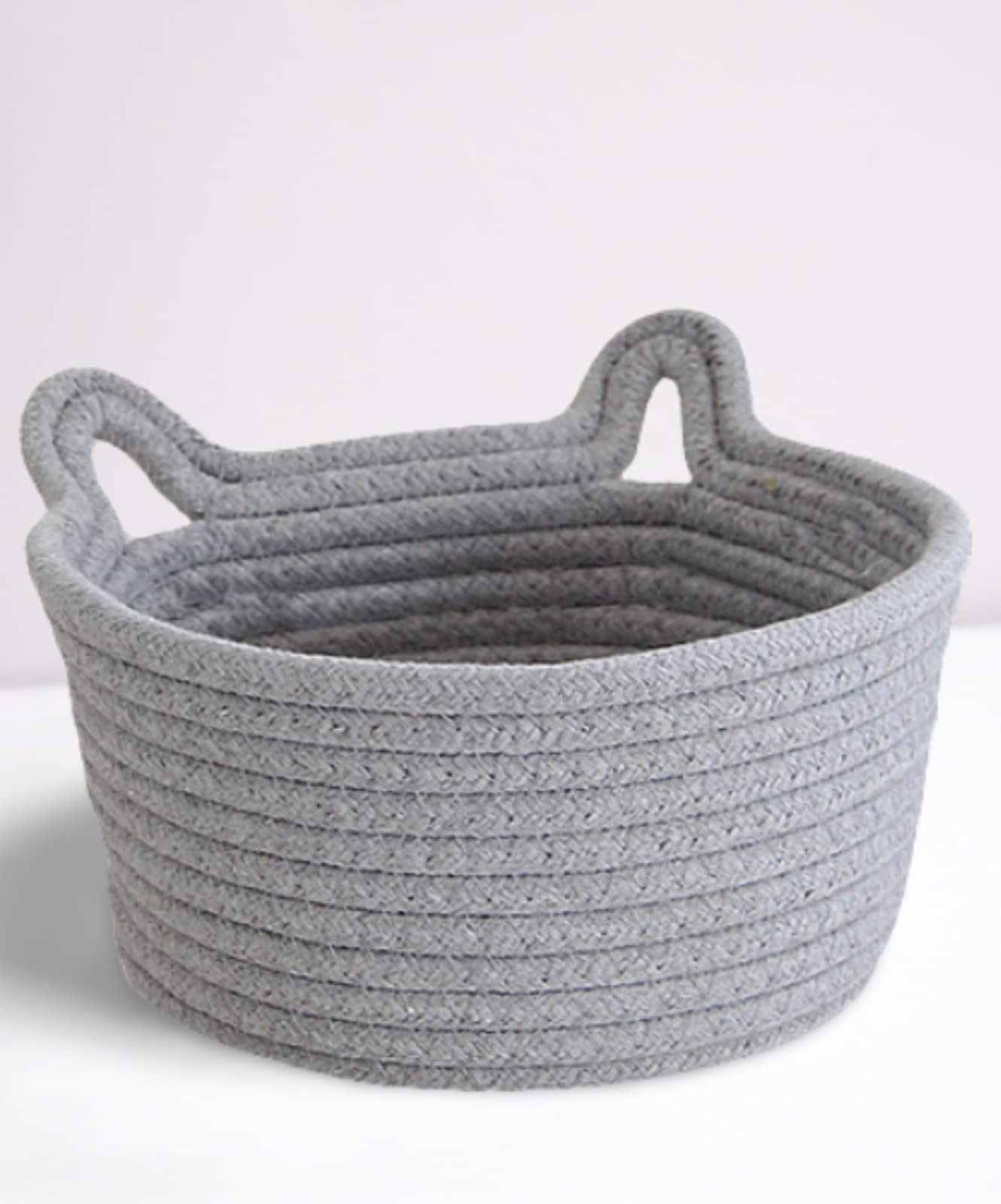 Cafshion Small Toy Basket with Cat Ears, Cute Basket Toy Organizer with Handles Woven Cotton Rope Basket Decorative Basket Nursery Bins & Boxes Gift Basket Empty for Baby Pet Toy Storage