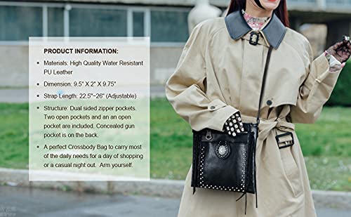 Montana West Leather Concho Crossbody Bag Collection Concealed Carry Bag For Women Shoulder Bag MW918G-9360WBK