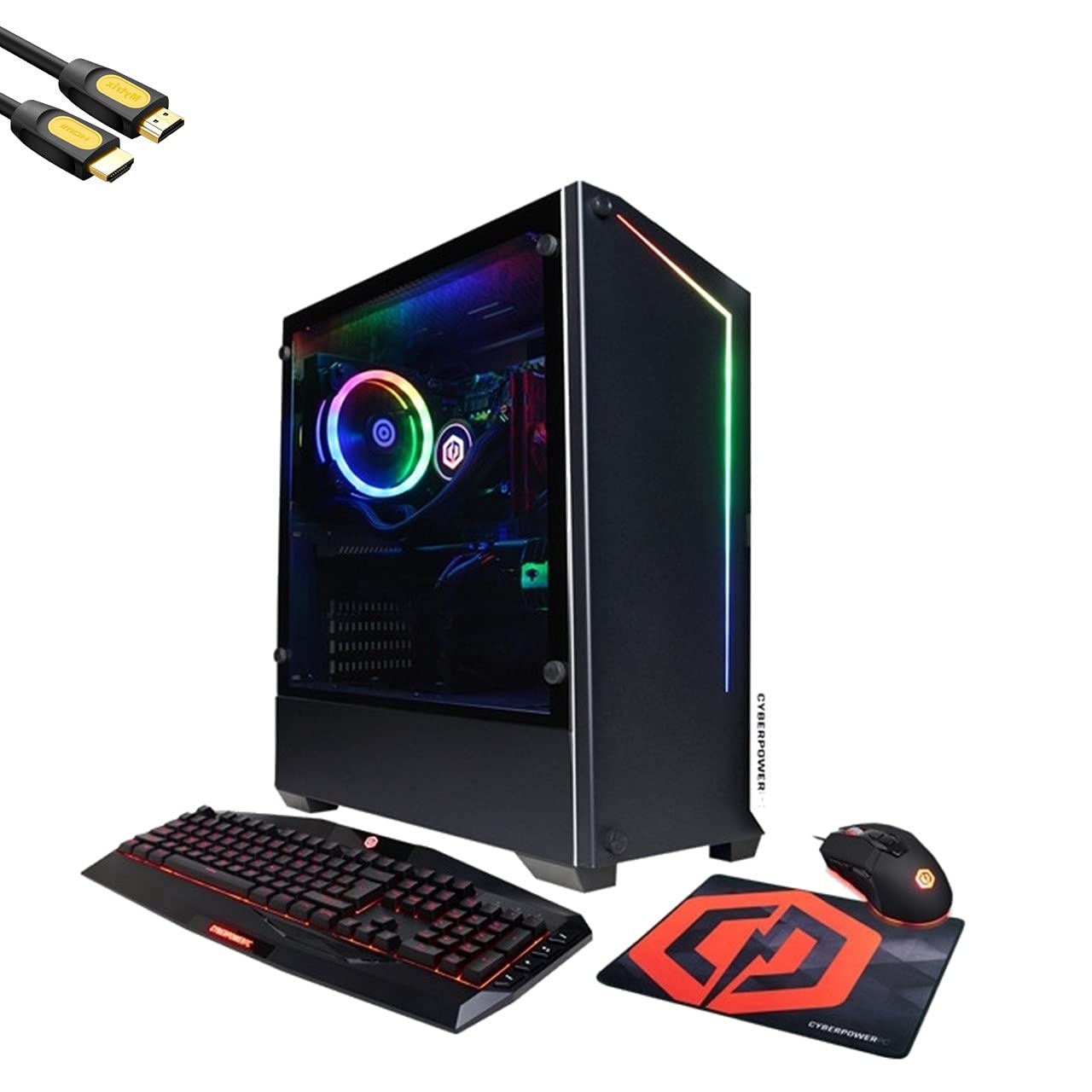 CyberpowerPC MSAAG3000 VR Gaming Liquid Cool Desktop PC, GeForce RTX 3060, Intel 8-Core i7-10700F, 16GB RAM, 1TB PCIe SSD, USB-C, HDMI/DP, RJ-45, Wi-Fi, RGB Tower, SPS HDMI Cable, Win 10 (Renewed)