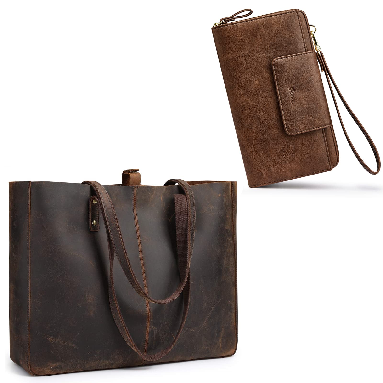 S-ZONE Genuine Leather Shoulder Large Tote Bag for Women Travel Wallets RFID Blocking Leather Clutch Crossbody Purse Passport Document Credit Card Holder