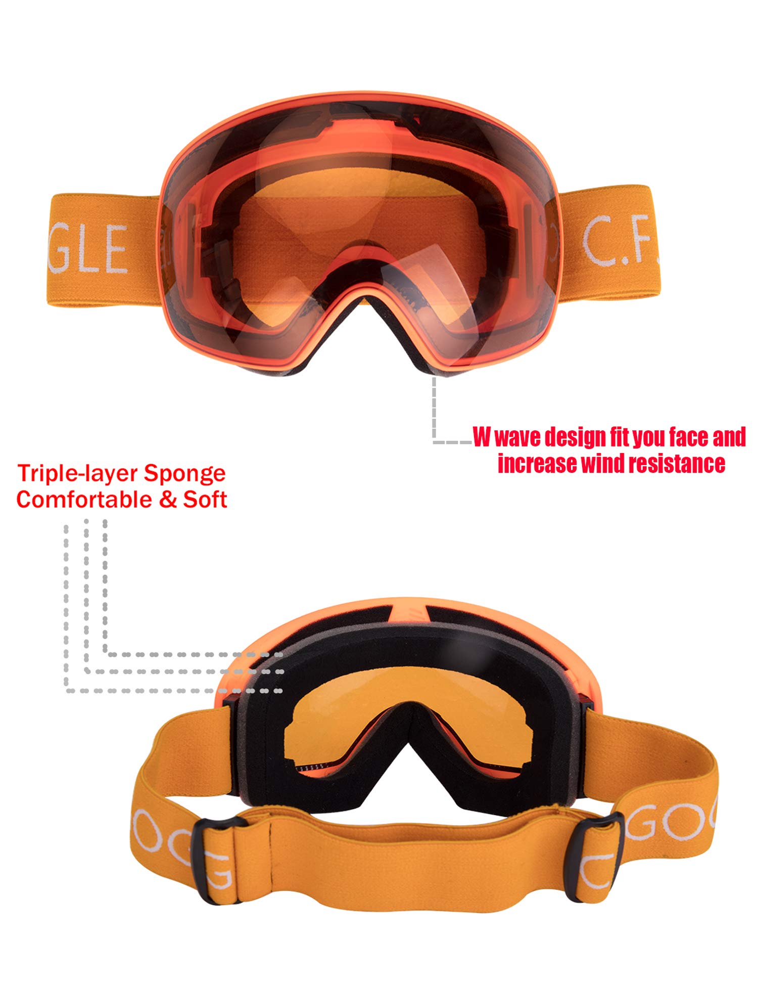 CAREONLINE Ski Goggles, Frameless Snowboard Goggles UV Protection Anti-Fog Snow Goggles