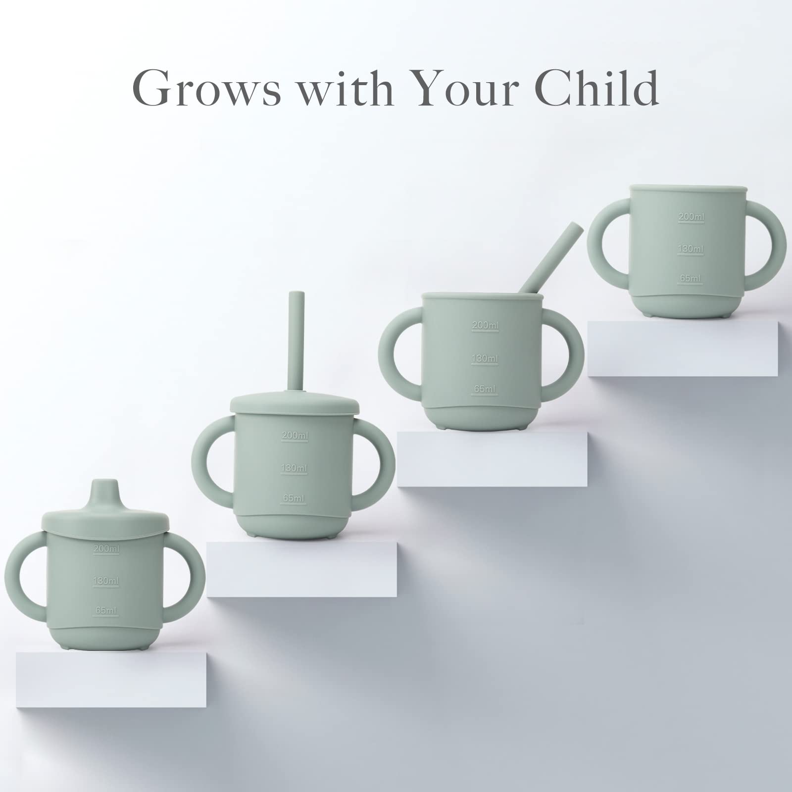 Dilovely Silicone Snack Cup Container, Sippy Cup for Toddler Green Set