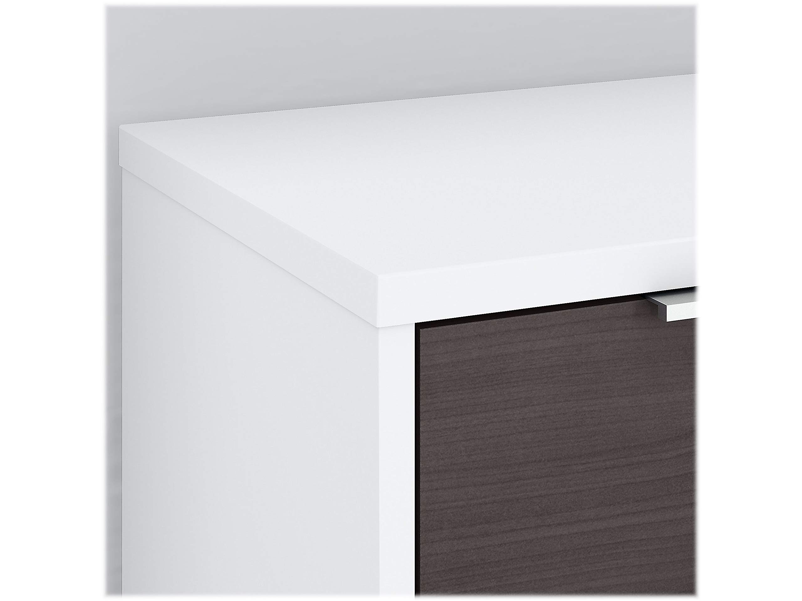 Bush Furniture Low Wide Cabinet with Doors and Shelves | Jamestown Collection Storage Chest with Satin Nickel Handles, 60W, Storm Gray/White