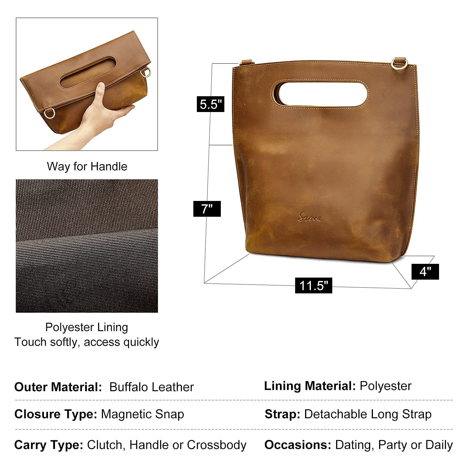 S-ZONE Vintage Genuine Leather Tote Bag for Women Large Shoulder Purse Handbag with Clutch Bag