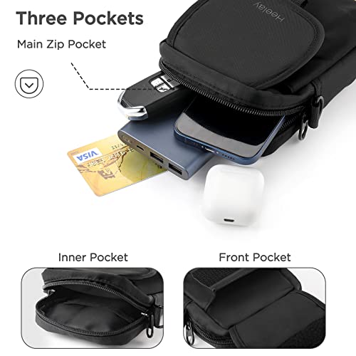 Heelay Shoulder Travel Crossbody Side Bag with Arm Band,Fits iPhone and Android,Use for Running, Walking, Hiking & Biking 6.7 * 4.7In (Black)