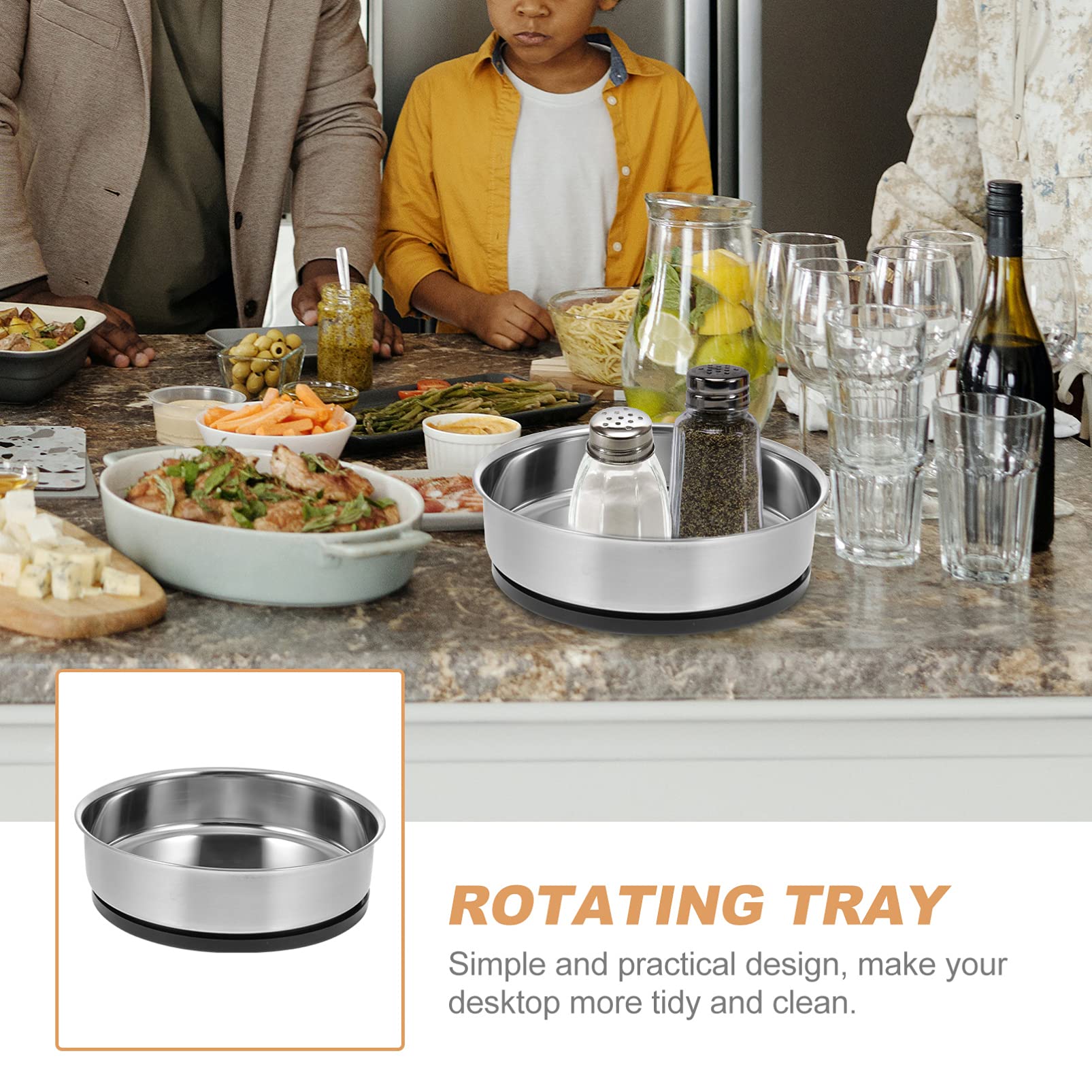 Cabilock 1pc Stainless Steel Tray Turntable Shelf Round to Rotate