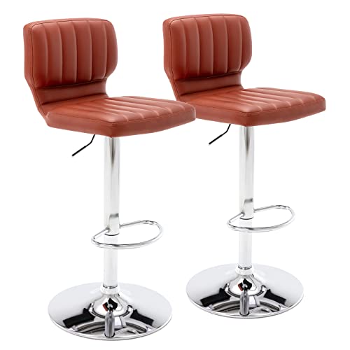 Brage Living Adjustable Bar Stools Set of 2, Modern PU Leather Swivel Barstools with Back, Armless Airlift Counter Height Bar Chairs for Kitchen Dining Pub Cafe (Brick)