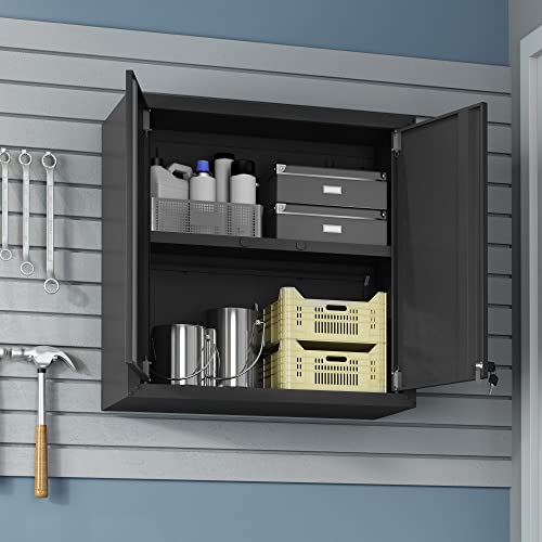 Manhattan Comfort Fortress 30" Floating Textured Metal Garage Cabinet with Adjustable Shelves, Set of 1, Charcoal Gray